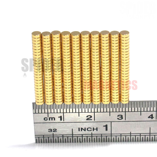 Magnets 3x1 mm N52 gold plated neodymium discs 3mm dia x 1mm thick ...