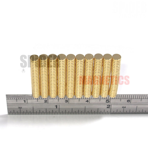 Magnets 4x1 mm N52 grade gold plated neodymium discs 4mm dia x 1mm ...
